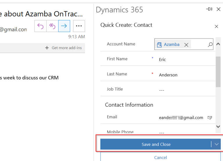 How to Create a Microsoft Dynamics 365 for Sales Contact from Outlook